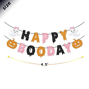 Orange Pink and Black Happy Boo Day Banner Happy Boo Day Cake Topper for Pink and Black Girl Halloween Birthday Party Girl Spooky Birthday Decorations
