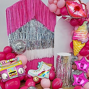 6 Pcs Rainbow Roller Skate Balloons Boom Box Balloon Ice Cream Truck Red Lip Balloon Girl Baby Shower Princess Doll Theme Birthday Party Decor Supplies Pink