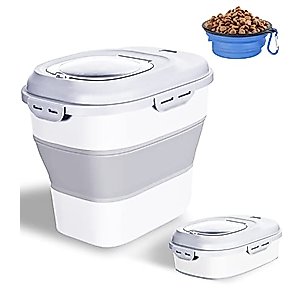 Dog Food Storage Container Pet Cereal Cat with Lids Locking Bowl Plastic Airtight Large Flour Sugar Kitchen Rice leakproof Pantry Collapsible White Bird Seed Wheels Sealable Dry 23 Qt/30 Pound Lb/25L