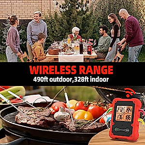 Digital Meat Thermometer - Cooking Food Oven BBQ Smoker Grill Thermometer for Grilling Smoking - Wireless Meat Thermometer with 4 Temperature Probes