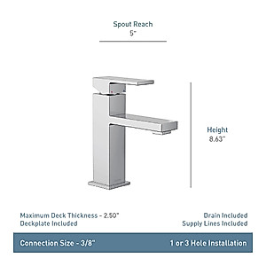 Moen Revyl Spot Resist Nickel One-Handle Single Hole Modern Bathroom Sink Faucet with Optional Deckplate and Spring Loaded Drain Assembly, 84771SRN
