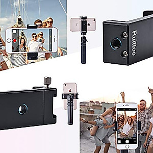 Ruittos Metal Phone Tripod Mount with Remote, Smartphone Tripod Holder and Bluetooth Camera ShutterCell Phone Clip with Hot-Shoe Mount, Compatible with iPhone 13 Pro Max 12 11 X 8 7 Samsung LG Huawei