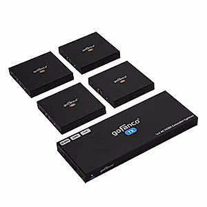 gofanco 1x4 HDMI Extender Splitter Over CAT6/7 – Up to 230ft (70m), 4K 60Hz 4:4:4, HDR, HDCP 2.2, Dual IR, EDID, Loopout, 5.1-ch Digital Audio, Toslink Audio Extraction, RS232 Control (HD20Ext-4P)