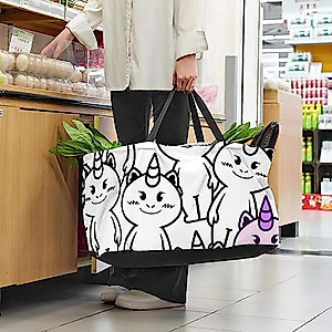 Cartoon Unicorn Full Print Large Capacity Laundry Organizer Tote Bag - Reusable and Foldable Oxford Cloth Shopping Bags