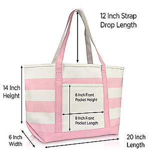 DALIX Flamingo Striped Canvas Tote Bag Premium Cotton in Pink