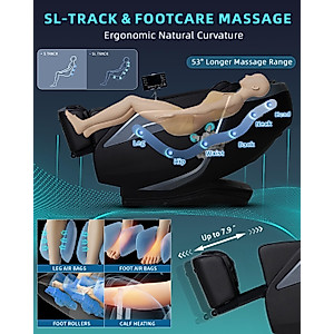 RelaxRelife Full Body Zero Gravity Massage Chair with Body Scan 4D Intelligent Shiatsu Strecth Massage, Back/Leg Heated with AI Voice Control Bluetooth Speaker Airbags SL Track Massage Black