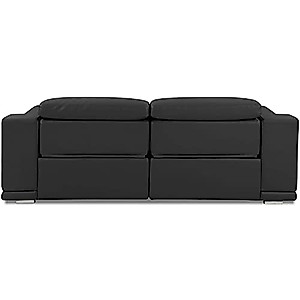 Blackjack Furniture Lorenzo Mid Century Modern Italian Leather Living Room Power Reclining, Sofa, 86", Dark Gray