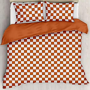 Duvet Cover Full Size - Orange Plaid Full Duvet Cover Set Women Girls,Full Size Duvet Cover Full Abstract Checkered Bedding Set, 3 Pieces, 1 Comforter Duvet Cover Full Size 80"x90"and 2 Pillowcases