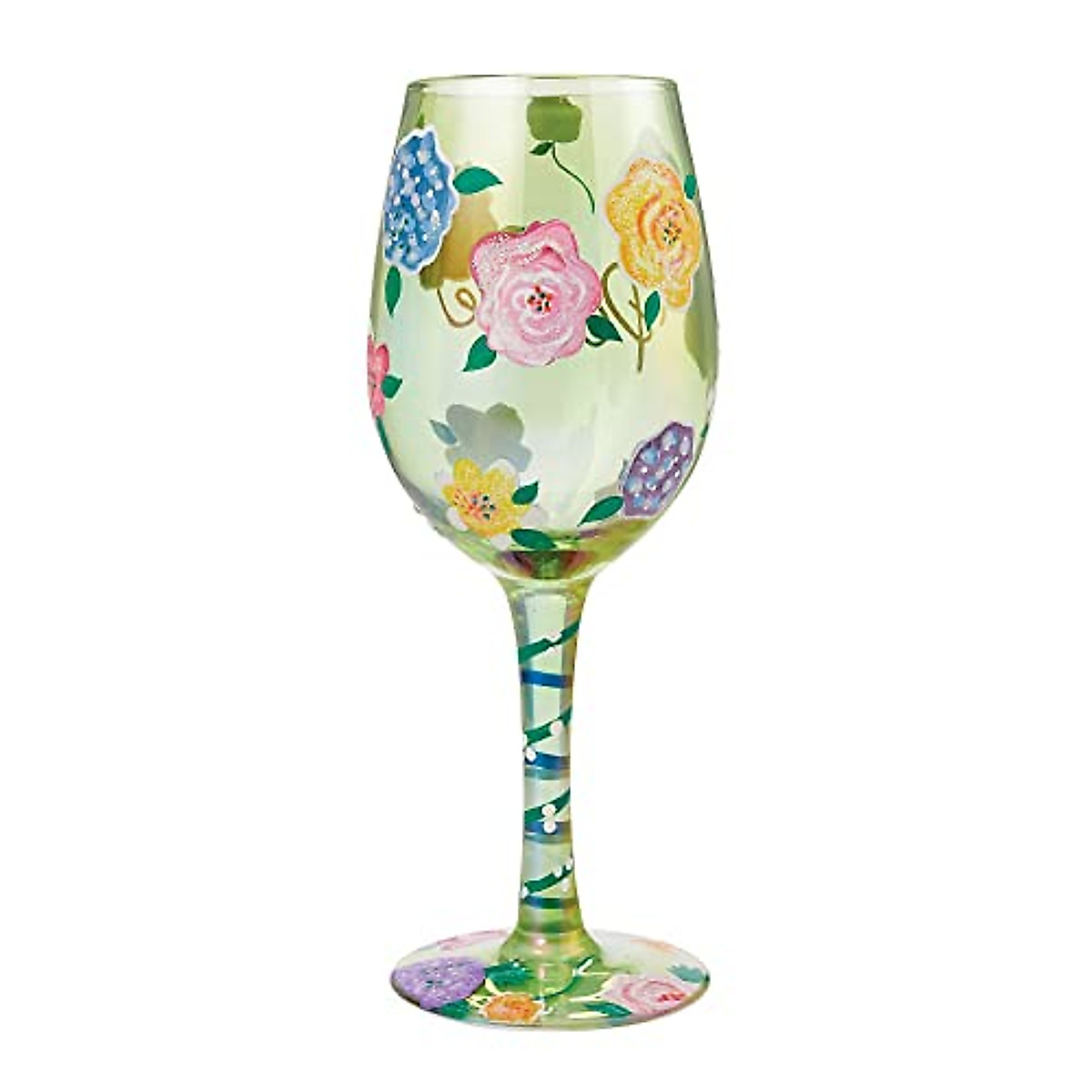 Enesco Designs by Lolita Peace Floral Hand-Painted Artisan Wine Glass, 15 Ounce, Multicolor