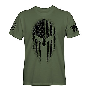 USA American Spartan Patriotic Shirts for Men T-Shirt (Military Green, XL)