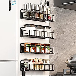 VITABONA Magnetic Spice Rack Organizer for Refrigerator/Cabinet, 4Pack/3Mount Type Spice Organizer for Cabinet, Space Saving Spice Rack Wall Mount with 4Movable Hooks, Magnetic Shelf for Refrigerator
