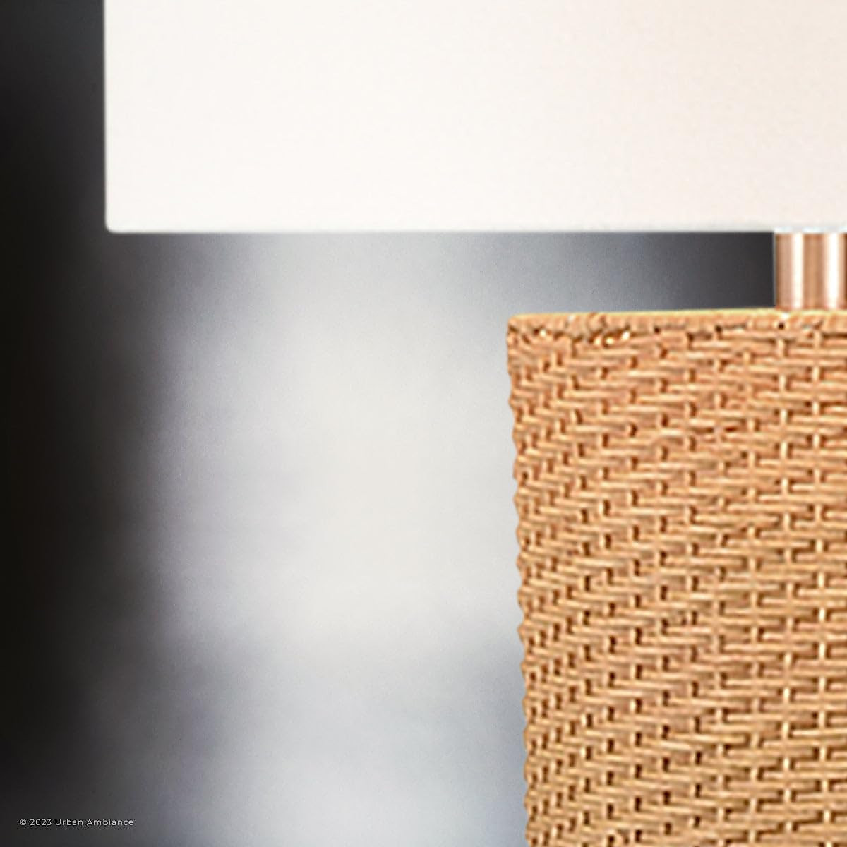 Urban Ambiance Luxury Scandinavian Floor Lamp, 19''W x 19''D x 64''H, with Modern-Farmhouse Elements, Natural Brown Finish and a White Linen Hardback Shade, UEX8102