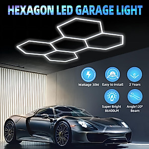 Hexagon LED Lights for Garage Gym Gaming Car Detailing Auto Beauty Studio Basement Barbershop Bedroom Wall Decor, 17280LM Super Bright 5 Grids Honeycomb Garage Lights Ceiling LED Shop Light (24 Pack)
