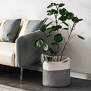 YOUDENOVA Cotton Rope Cube Storage Baskets, 13x13 Round Woven Baskets 4 Pack, Grey & Black Bundles