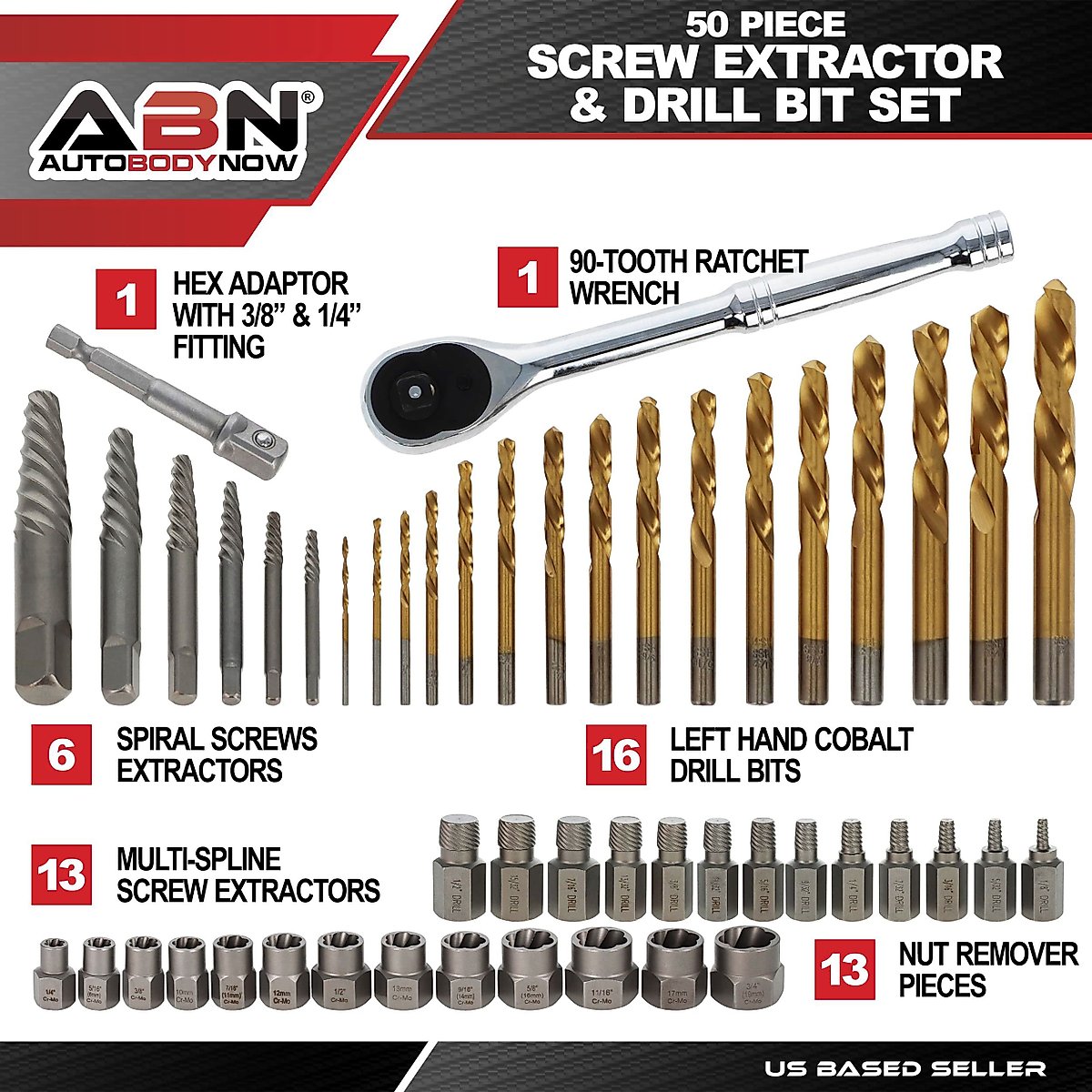 ABN 50pc Screw Bit Extractor and Assorted Drill Bit Kit - Damaged Screw Extractor Impact Bits with Bolt Extractor Set
