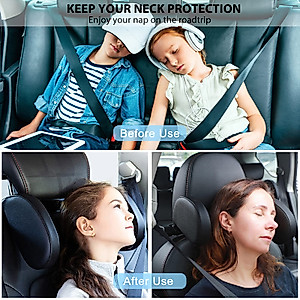 TICARVE Car Headrest Pillow, Car Seat Head Neck Supports, Car Seat Back Hanger Hook, Adjustable Both Side Travel Car Sleeping Pillow for Kids Adult (Black)