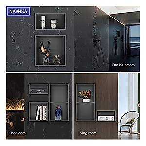 NAVNKA Shower Niche, No Tile Needed, The Insert Storage Shower Shelf is Easy to Install, Stainless Steel, Black grey (12''*6'')