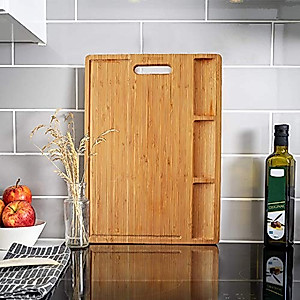 Cutting Boards,Large Bamboo Cutting Board With 3 Built-In Compartments And Juice Grooves - Kitchen Chopping Board for Meat (Butcher Block) Cheese and Vegetables(17 x 12.6")