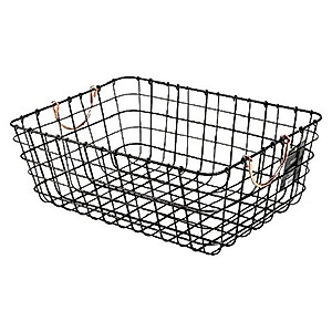 Antique Pewter Basket with Copper Handles - Short and Deep Shelf Basket