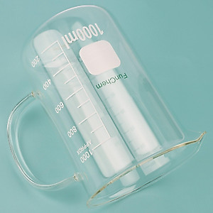 FunChem Glass Beaker with Handle, 1000 ml Borosilicate Glass Clear Graduated Low Form Griffin Beaker with Pouring Spout