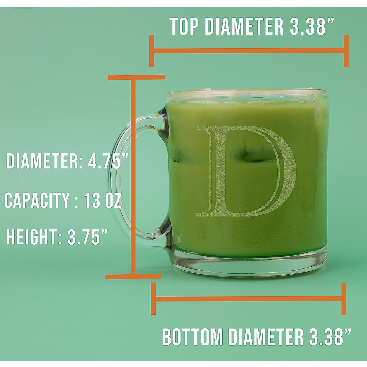 Etched Monogram 12oz Clear Glass Coffee Mug (Letter D), A-Z Customized Gifts for Coffee Lovers, Custom Engraved Gifts for Women Her, Personalized Gift for Men, Initial