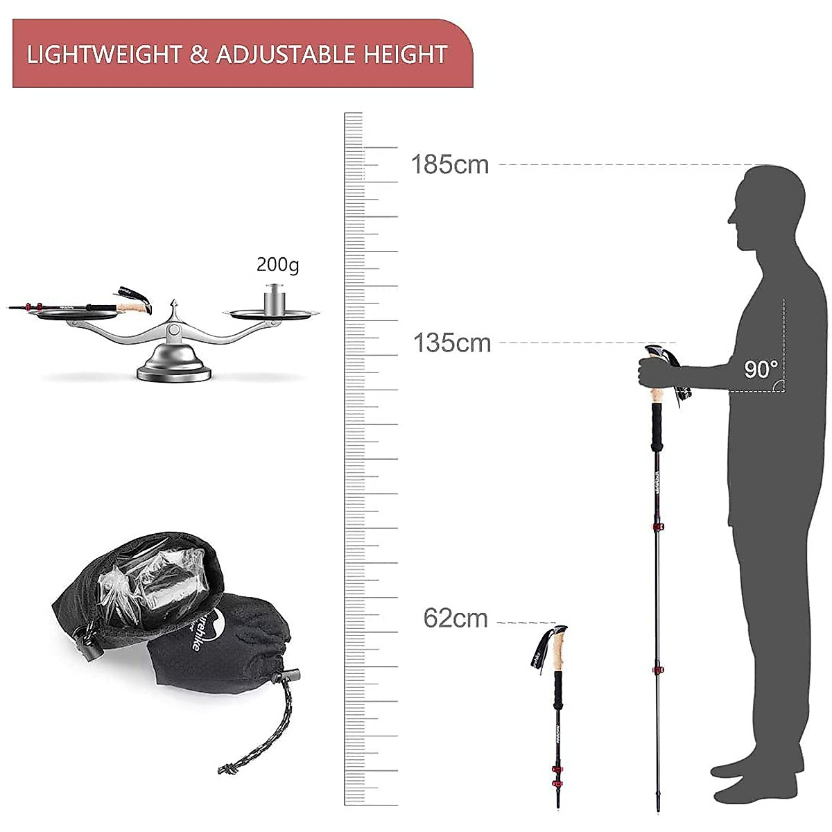 Naturehike Ultralight Trekking Poles, 100% 3K Carbon Fiber, Collapsible Hiking Poles, Telescopic Adjustable Walking Sticks for Backpacking Camping, Quick Locking, Carry Bag and Accessories Included