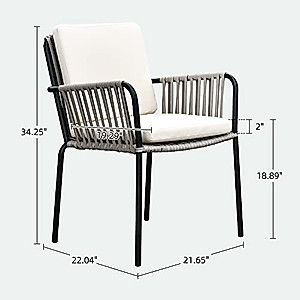 YITAHOME Outdoor Dining Chair Set of 2, All-Weather Rope & Rattan Woven Chairs, Indoor-Outdoor Armchair Seating for Patio, Backyard, Poolside, Balcony - Grey Rattan & Beige Cushion