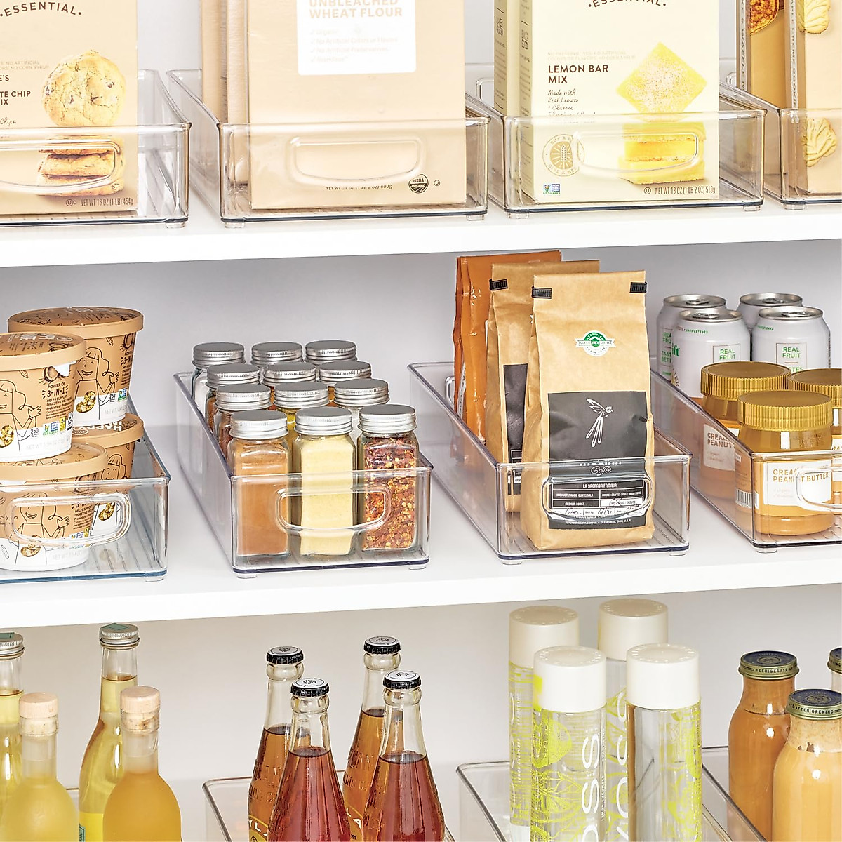 iDesign BPA-Free Plastic Pantry and Kitchen Storage, Freezer and Fridge Organizer Bin with Easy Grip Handles – 16" x 6" x 3", Clear