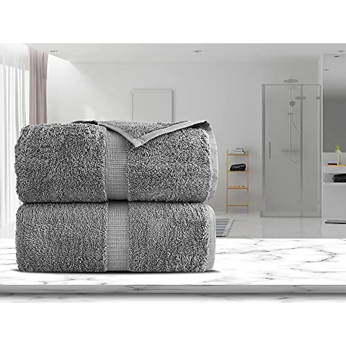 Towel Bazaar Premium Turkish Cotton Super Soft and Absorbent Towels (2-Piece Bath Sheet Towel, Gray)