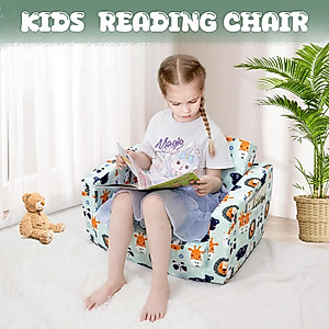 Pipoobear Kids Sofa, Comfy 2-in-1 Toddler Couch Fold Out, Convertible Sofa to Toddler Lounge Chair for Boys and Girls (Animal, Green)