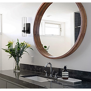 JEENKAE Modern Farmhouse Glass Cylinder Wall Sconce 1-Light Black Bathroom Vanity Lights Fixture