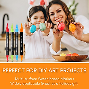 48 Colors Acrylic Paint Markers, Dual Tip with Fine Tip and Brush Tip Pens for Stone, Wood, Calligraphy, Canvas, Ceramic, Metal, Glass, Rock Painting, DIY Crafts Art Supplies Kit