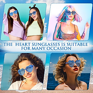 50 Pairs Heart Shaped Rimless Sunglasses Bulk Transparent Colored Love Glasses Frameless Eyewear Party Favor Women Adult(Blue, Light Blue)