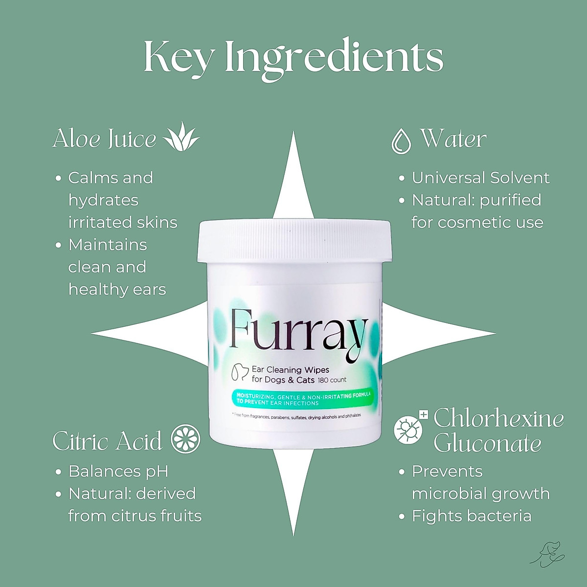 Furray Ear Cleaning Wipes for Dogs and Cats 180 Count | for Small-Medium Breeds | Soothes, Deodorizes, Removes Ear Wax, Ear Relief | Gentle, Aloe Based, Fragrance-Free, pH-Balanced Formula