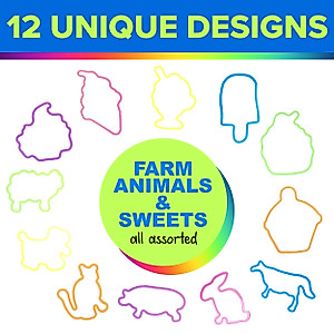 Expressions 48pc Shaped Gummie Bracelets - Bulk Pack Bright Colored Shaped Rubberband Bracelets | Bracelet Rubber Bands Kit, Rubber Bracelets For Kids & Kids Party Favors, Colored Rubber Bands