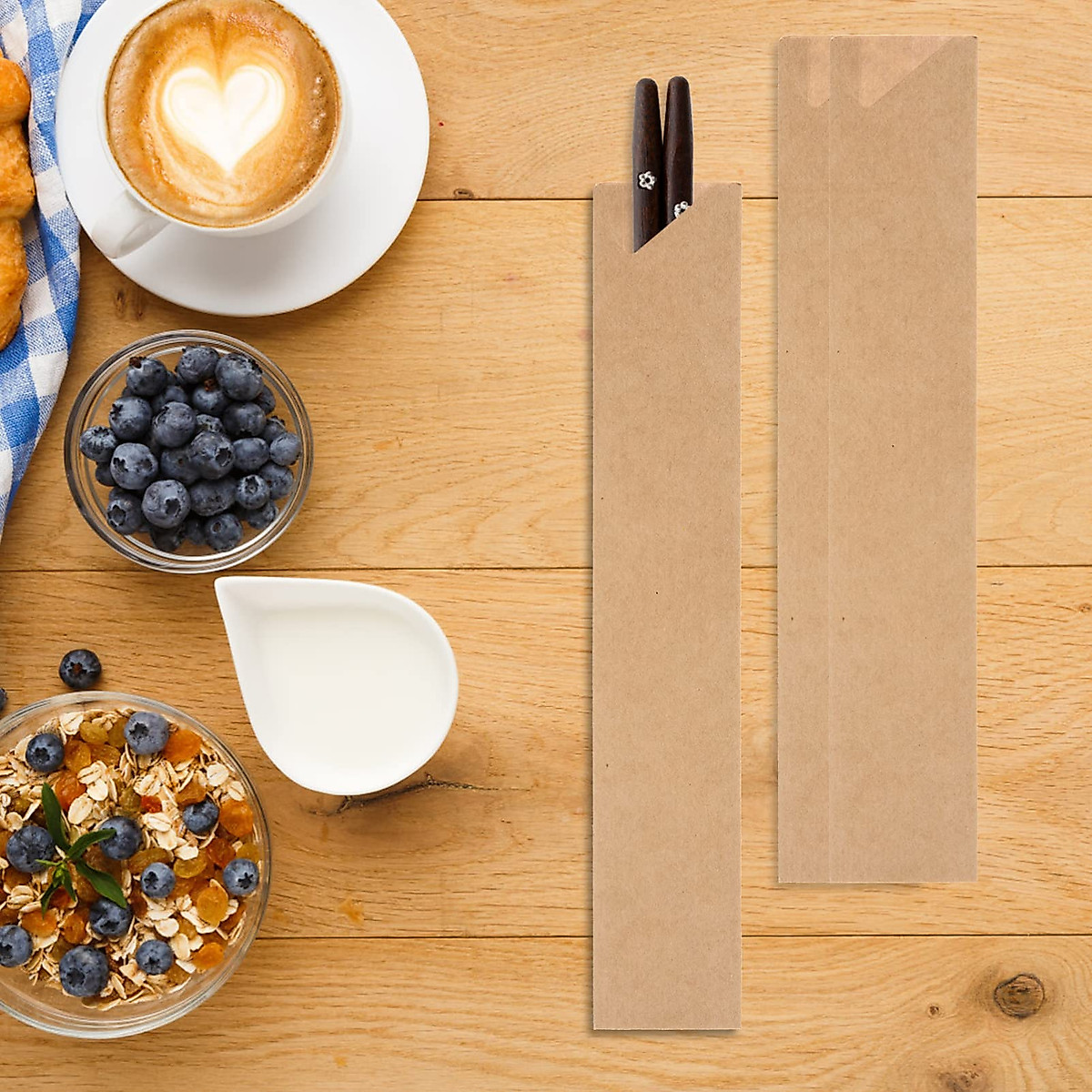 Operitacx 200pcs Kraft Paper Chopsticks Bag Paper Cutlery Sleeve Chopsticks Sleeve Cover One Time Chopsticks Pockets Disposable Serving Utensils Chopstick Paper Bag Pocket Paper Tableware