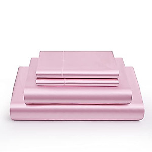 Vonty Satin Sheets Twin Silky Soft Satin Bed Sheets Pink Satin Sheet Set, 1 Deep Pocket Fitted Sheet + 1 Flat Sheet + 1 Pillowcases