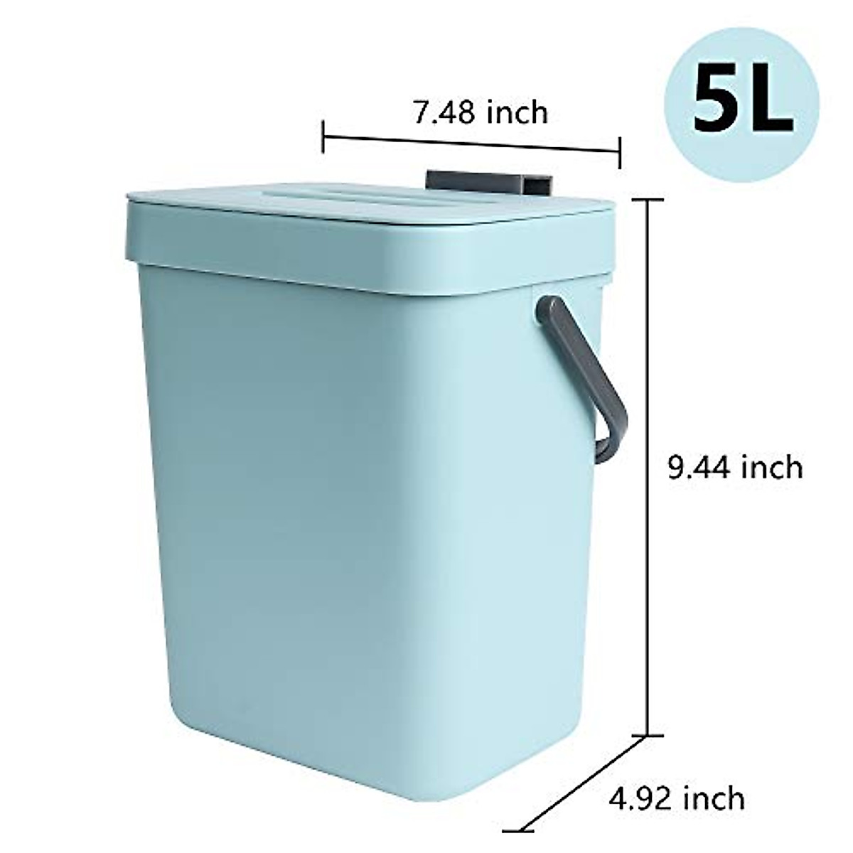 VIGIND Hanging Small Trash Can with Lid Under Sink for Kitchen, 5 L/ 1.3 Gallons Plastic Waste Basket,Food Waste Bin,Kitchen Compost Bin for Counter Top,Bathroom/Office (Blue)