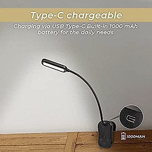 QEZEZA Book Light for Reading in Bed, USB-C Rechargeable Book Light, Reading Light with 16 LEDs, 5 Brightness and 3 Color Modes,1000 mAh Strong Battery Life, 1 Hour Charge for Whole Day Working