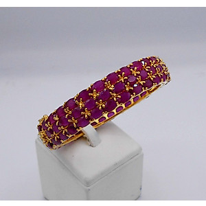 arrawana77 Rare Thai Jewelry Gorgeous 22k 23k 24k Yellow Gold Plated Women Rare Thai Cubic Zirconia CZ AAA Syn Ruby Bracelets Cuff Bangle 13 MM, 6.5 inch