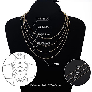 FUNEIA Dainty Pearl Necklace for Women Girls 14K Gold Plated Faux Pearl Choker Necklaces Trendy White Silver Small Pearl Necklace Strand Wedding Prom Bridal Pearls Jewelry 14/16/18/20 Inches
