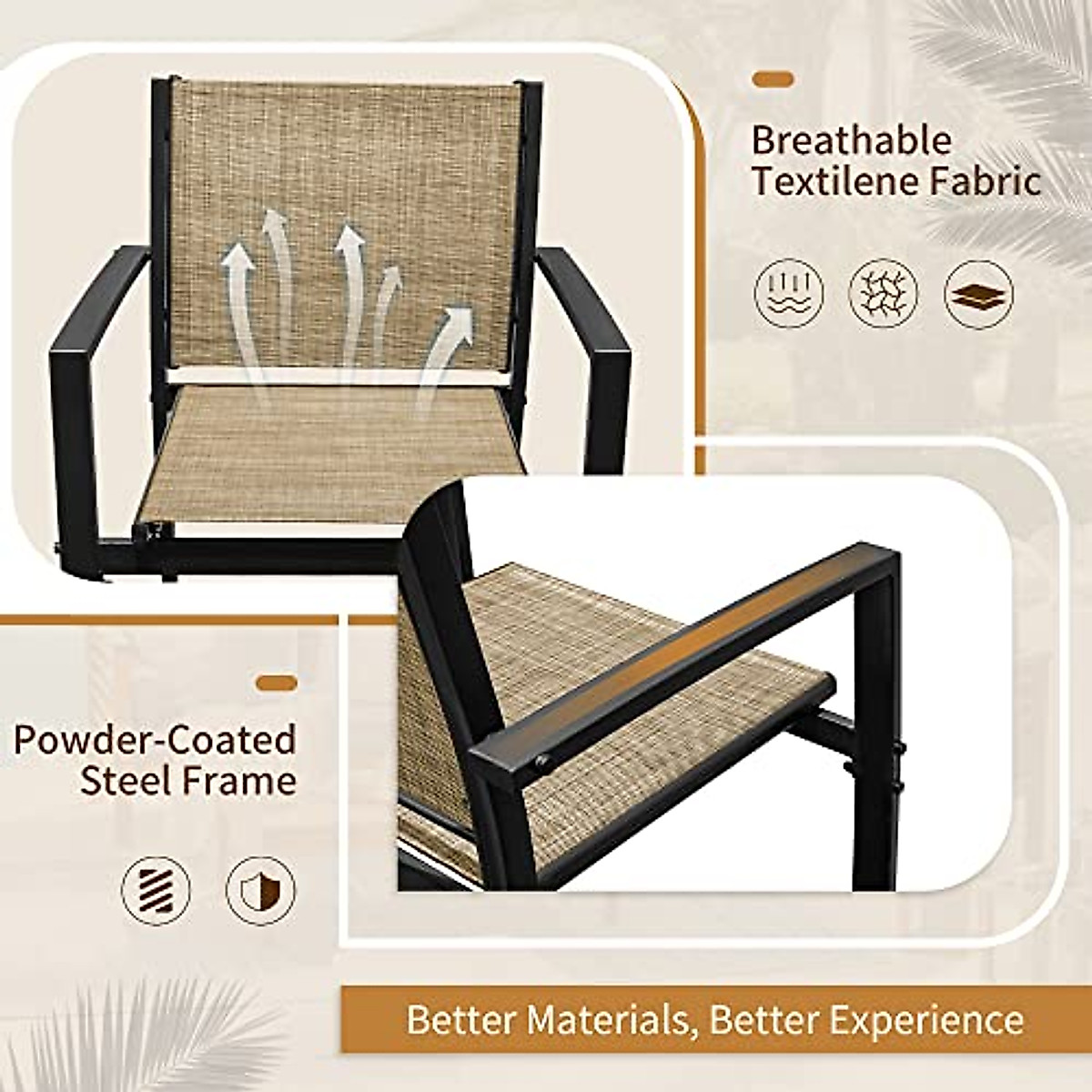 Flamaker 4 Pieces Patio Furniture Outdoor Furniture Set Textilene Bistro Set Modern Conversation Set Black Bistro Set with Loveseat Tea Table for Home, Lawn and Balcony (Yellow)