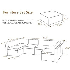 U-MAX 7 Piece Outdoor Patio Furniture Set, PE Rattan Wicker Sofa Set, Outdoor Sectional Furniture Chair Set with Khaki Cushions and Tea Table, Brown