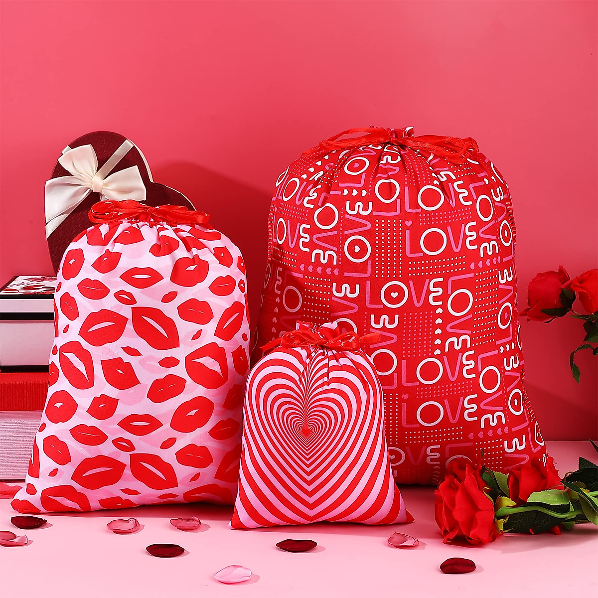 18 Pieces Large Wedding Gift Bags with Drawstring Valentine Gift Bags Anniversary Gift Bag for Weddings Party Supplies Valentine Classroom Exchange Gifts for Kids