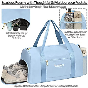 Gym Bag for Women with Shoe Compartment Waterproof, Sports Duffle Bag for Travel Duffel Weekender Carry on Beach Yoga Overnight Luggage Mommy Maternity Hospital Bag Blue 17.50 Inch