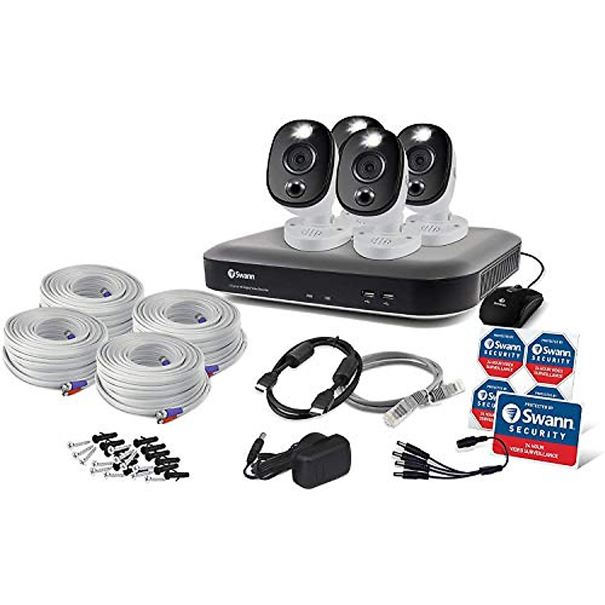 Swann Home Security Camera System with 2TB HDD, 8 Channel 4 Cam, 4K Ultra HD DVR, Indoor/Outdoor Wired Surveillance CCTV, Color Night Vision, Heat/Motion Warning Light, Alexa + Google, SWDVK-855804WL