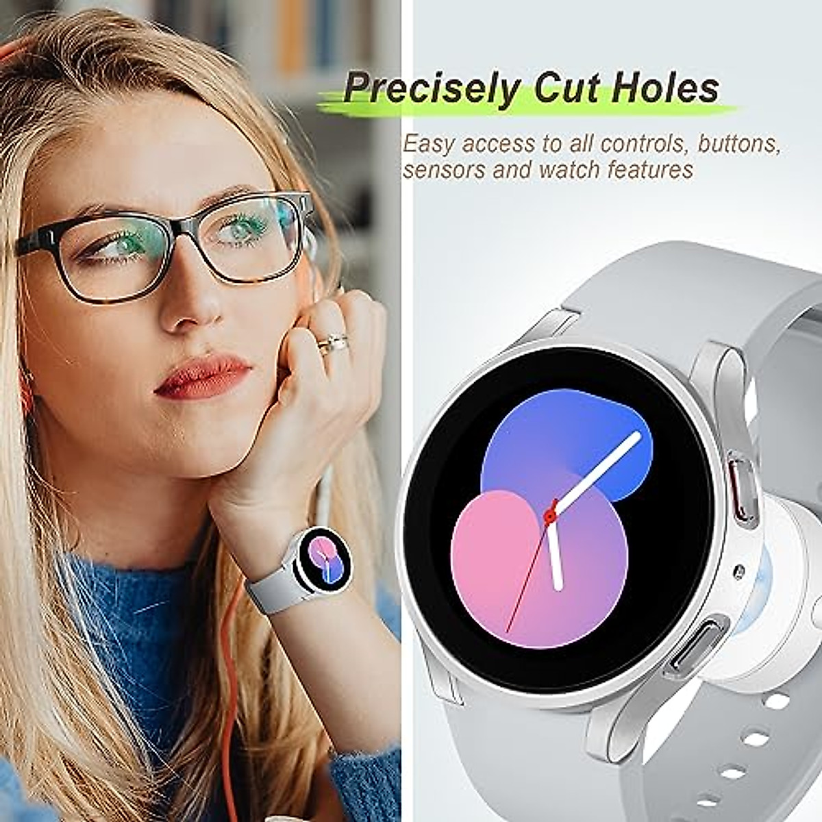 Hard PC Case for Samsung Galaxy Watch 5 Screen Protector 40mm 44mm,with Tempered Glass Built in Cover for Samsung Galaxy Watch 4 40 mm 44 mm Protective Case Face Cover Bumper Accessories [4 Pack]