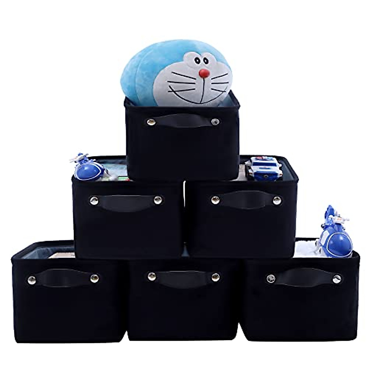 FENQDOOU Velvet Storage Bins, Storage Baskets with Sturdy Handles, Collapsible 6 Pack Storage Box Suitable for Home, Closet, Office, Nursery ,Shelf, Toys 12.2x8.2x6.2 inches(Black)