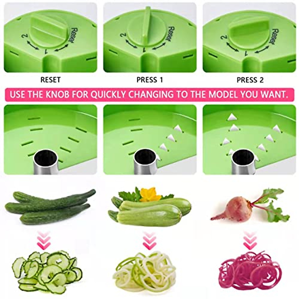 Handheld Spiralizer 3 in 1 Vegetable Slicer, Veggie Spiral Cutter Zucchini Spaghetti Maker Adjustable Spiral Slicer for Low Carb Vegan Meals