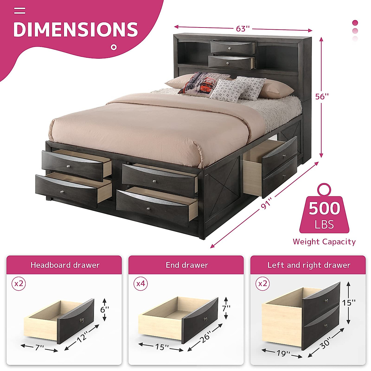 ACME Furniture Ireland Storage Bed, Queen, Gray Oak
